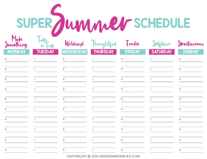 Super Summer Schedule Daily Themes and Activity Ideas – modernmomlife
