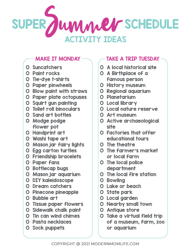 Super Summer Schedule Daily Themes and Activity Ideas – modernmomlife