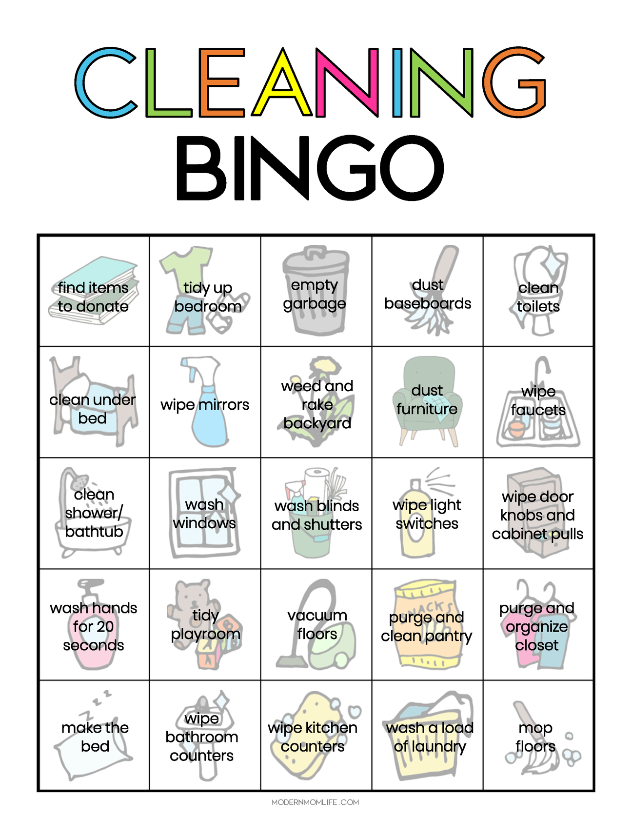 Cleaning Bingo Game for Kids – modernmomlife