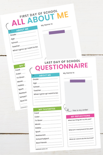 First and Last Day of School Questionnaire Printable Bundle – modernmomlife