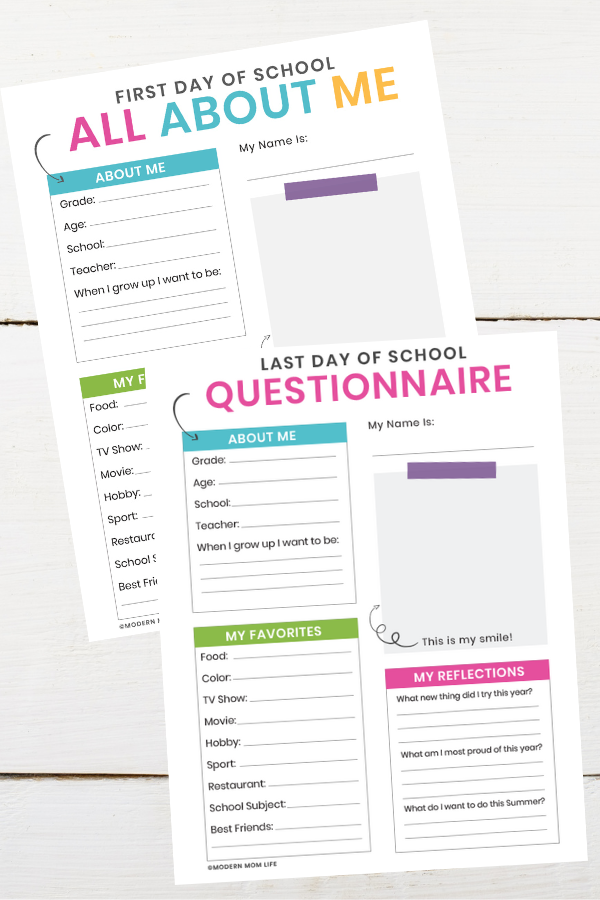 First and Last Day of School Questionnaire Printable Bundle – modernmomlife